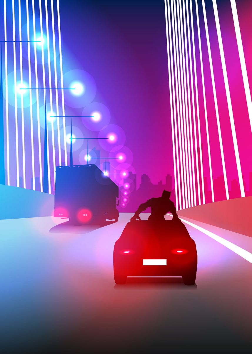 'Car chase' Poster, picture, metal print, paint by Daniel Diaz | Displate