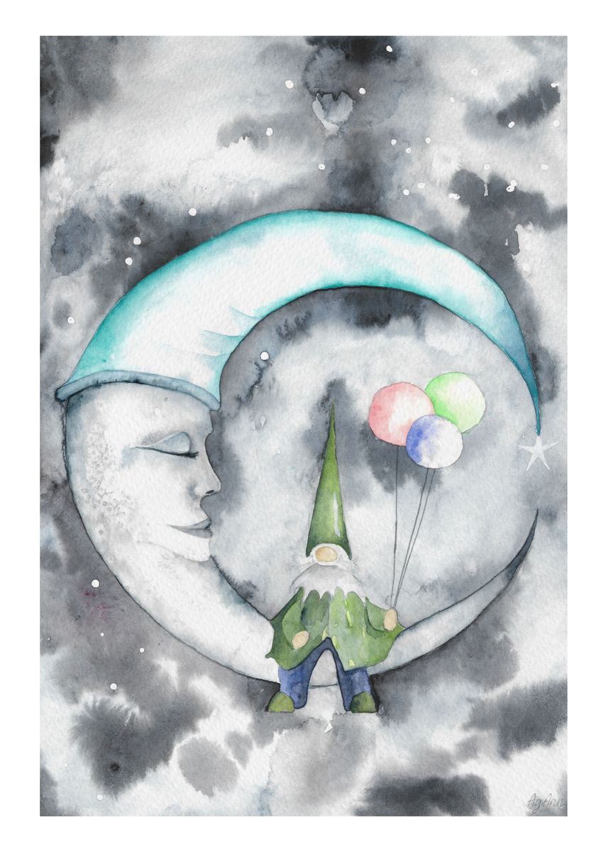 'A Mysterious Moon&Gnome #3' Poster by Agnieszka Koppolu | Displate