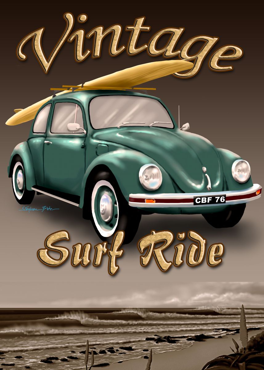 'Classic surf Bug' Poster, picture, metal print, paint by Stephen Bibb ...