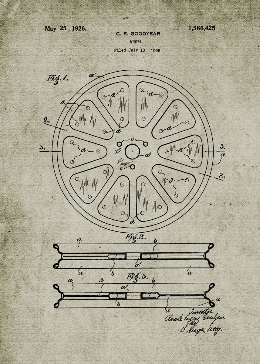 '1925 Wheel-Patent Drawing' Poster, picture, metal print, paint by ...