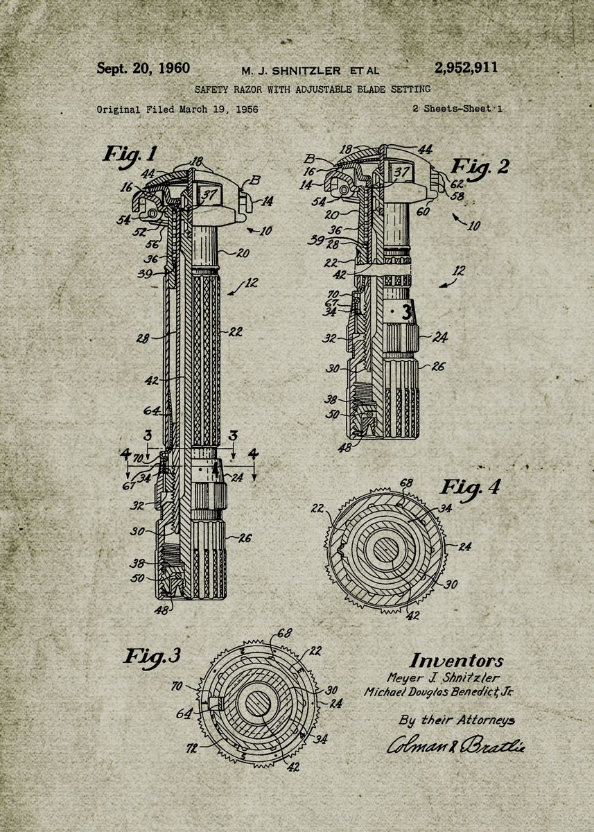 '1956 Safety Razor' Poster, picture, metal print, paint by Nicram K ...