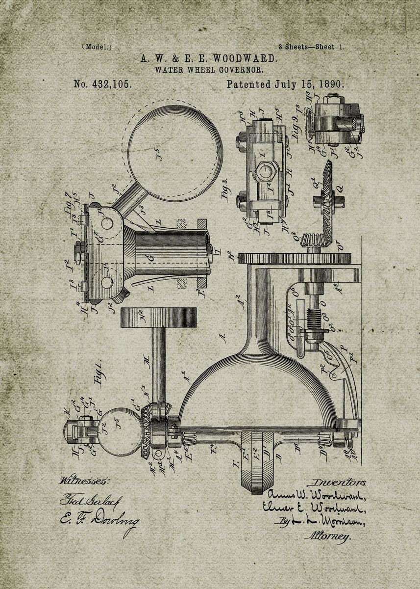 '1890 Water Wheel Governor' Poster, picture, metal print, paint by ...