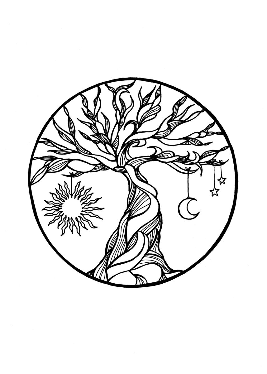 'tree with sun, moon&star' Poster, picture, metal print, paint by ...