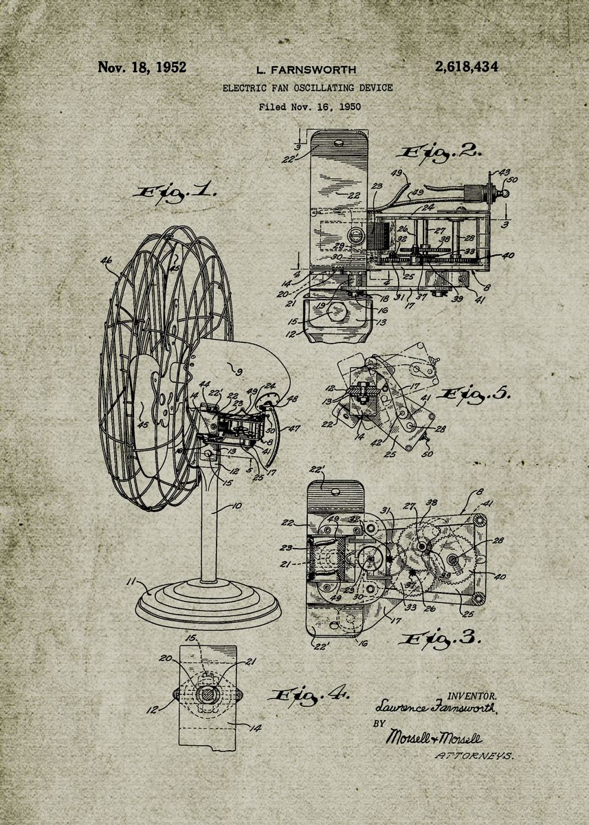 '1950 Electric Fan-Patent' Poster, picture, metal print, paint by ...