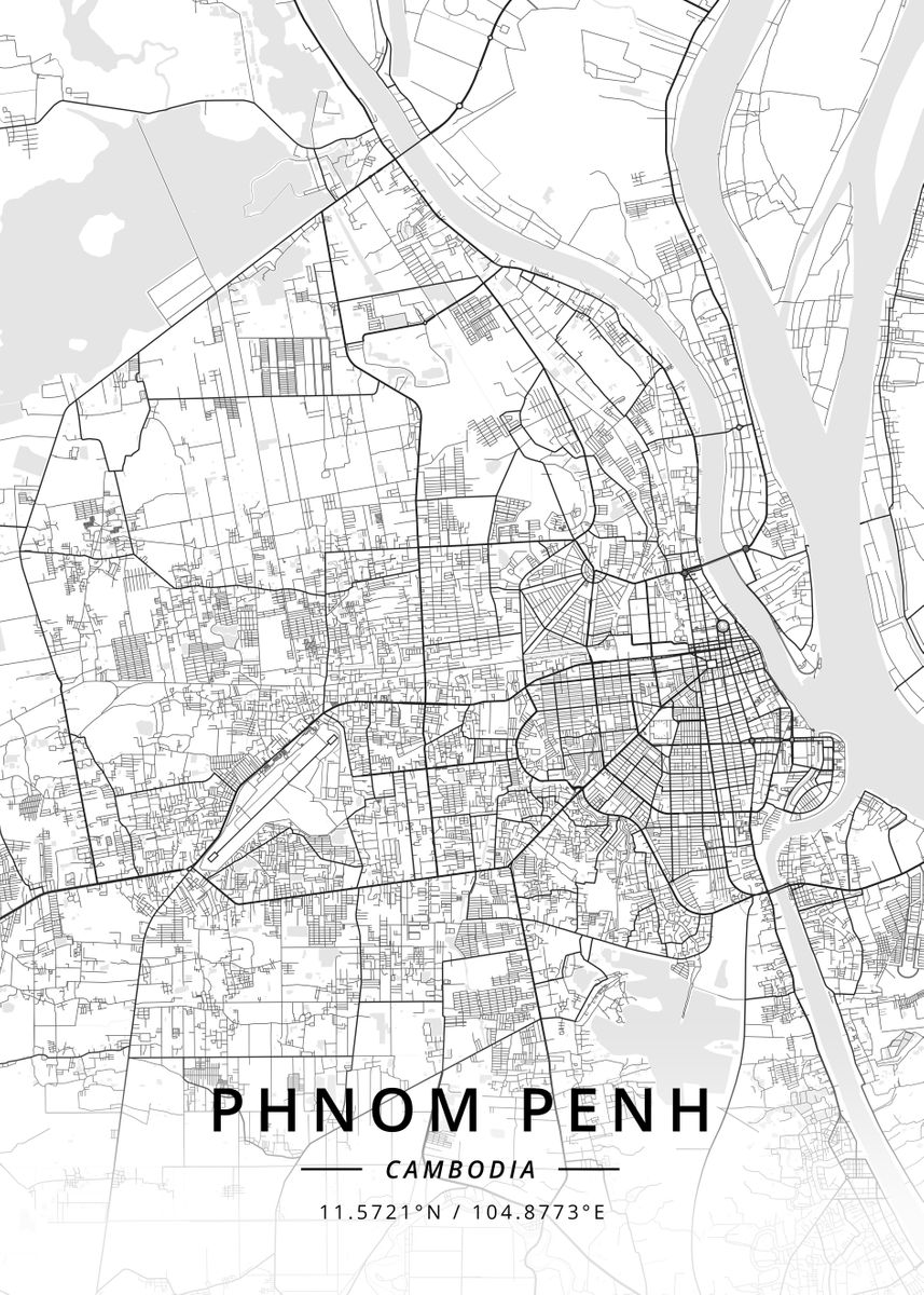 Phnom Penh Map Black And White