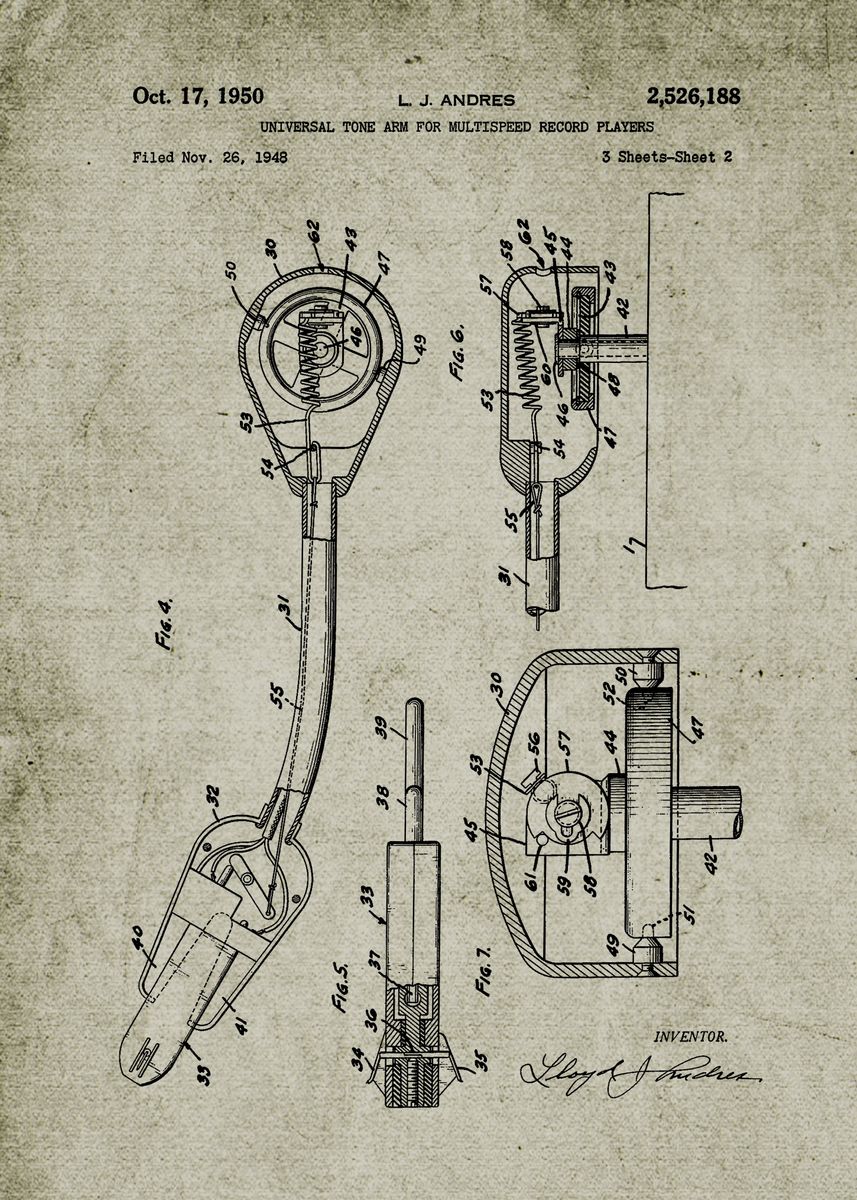 'Tone Arm for Record Player' Poster, picture, metal print, paint by ...