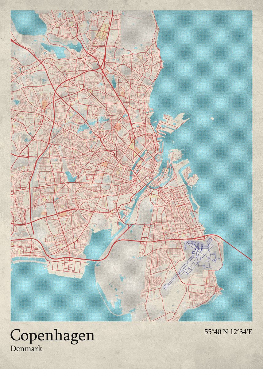 'Copenhagen city map' Poster, picture, metal print, paint by Iwoko ...