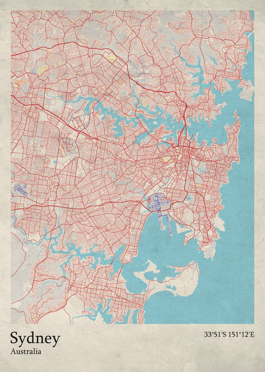 'Sydney city map' Poster, picture, metal print, paint by Iwoko | Displate