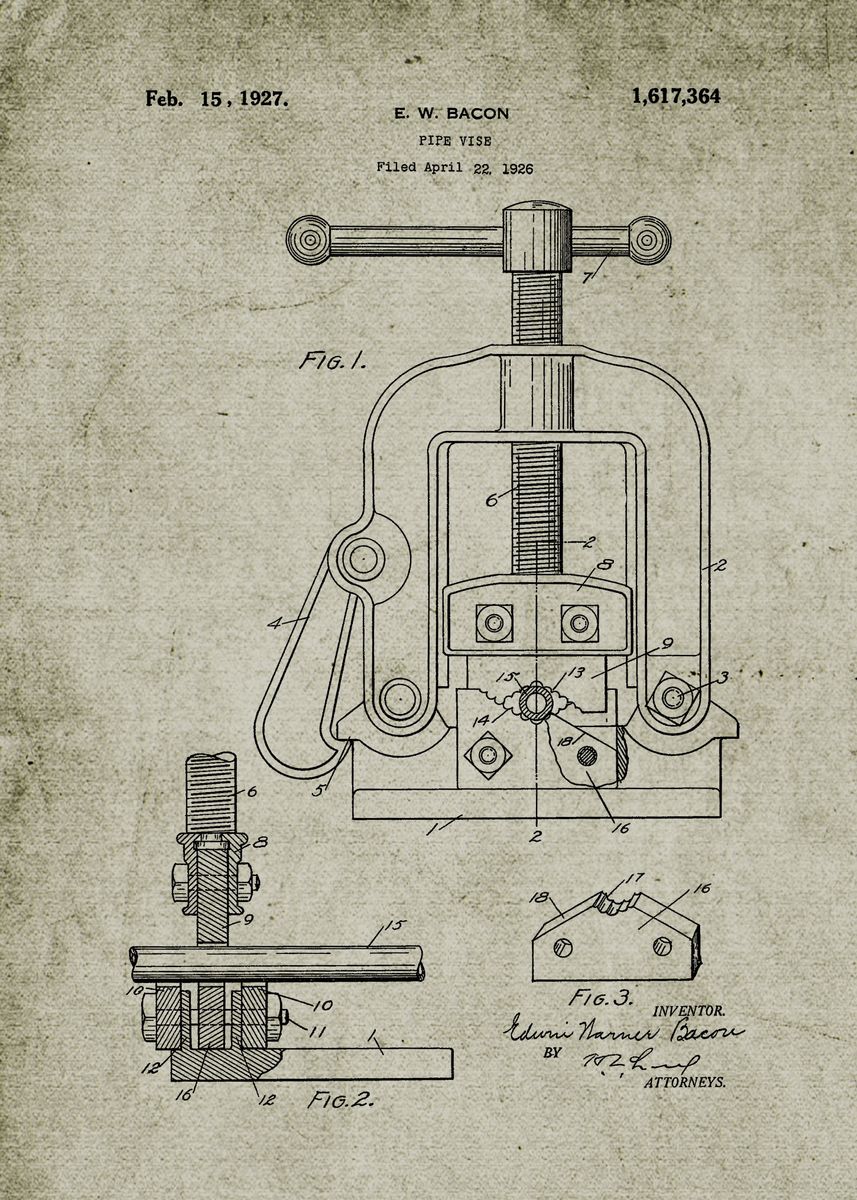 '1926 Pipe Vise-Patent' Poster by Nicram K | Displate