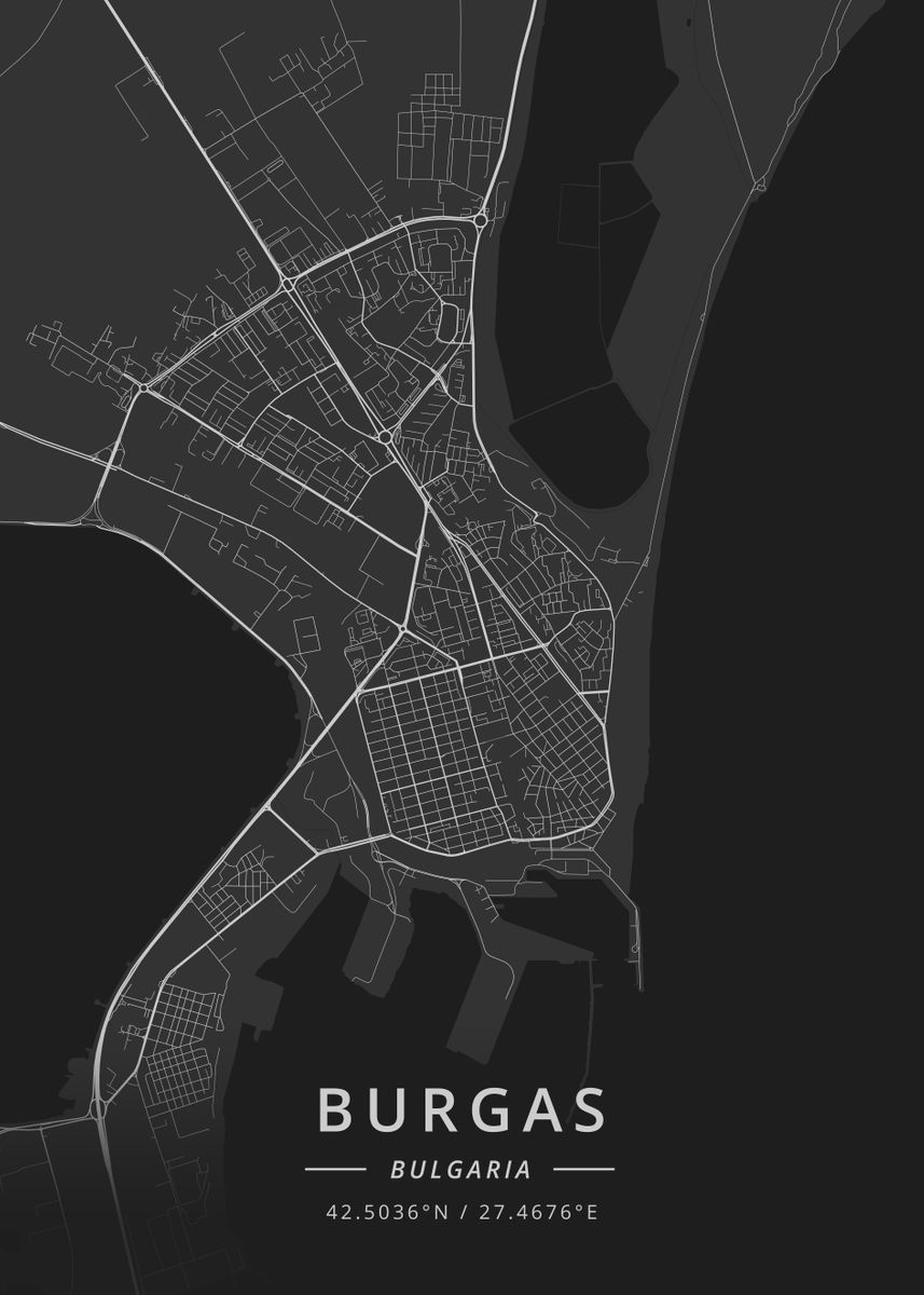 'Burgas, Bulgaria' Poster, picture, metal print, paint by Designer Map ...