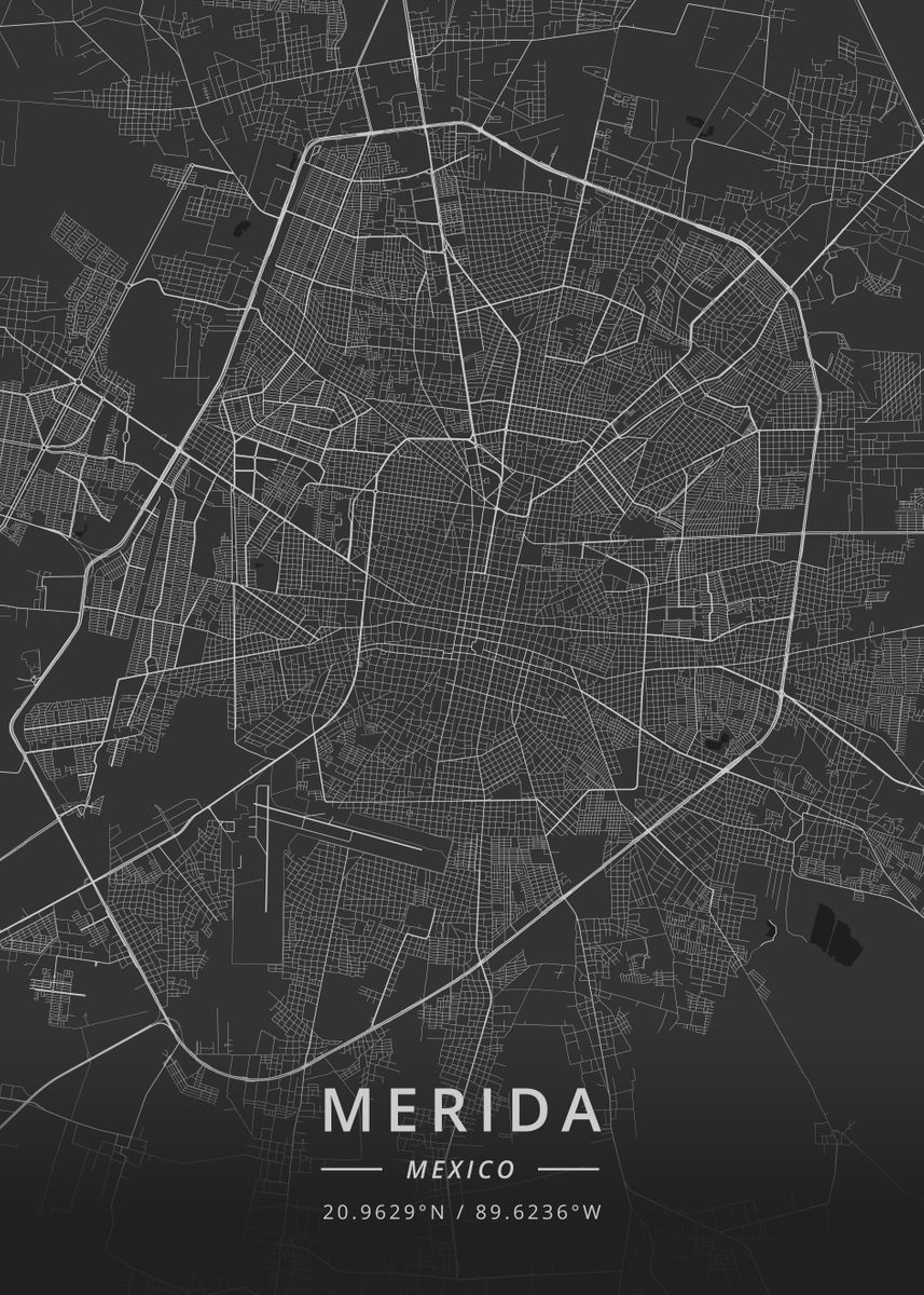 'Merida, Mexico' Poster, picture, metal print, paint by Designer Map ...