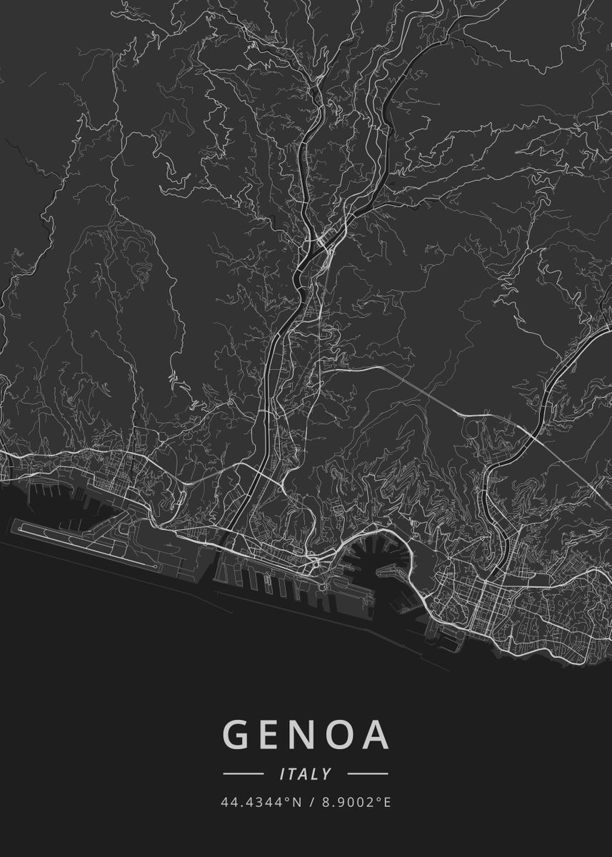 'Genoa, Italy' Poster, picture, metal print, paint by Designer Map Art ...