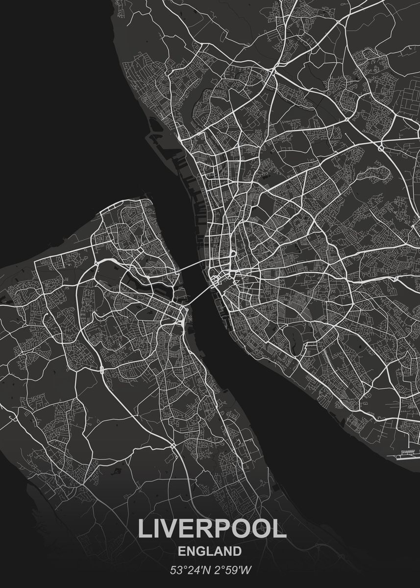 'Liverpool city map' Poster, picture, metal print, paint by Iwoko ...