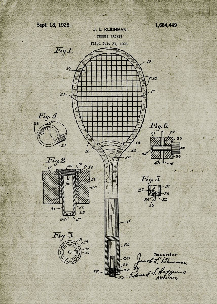 '1926 Tennis Racket-Patent' Poster, picture, metal print, paint by ...