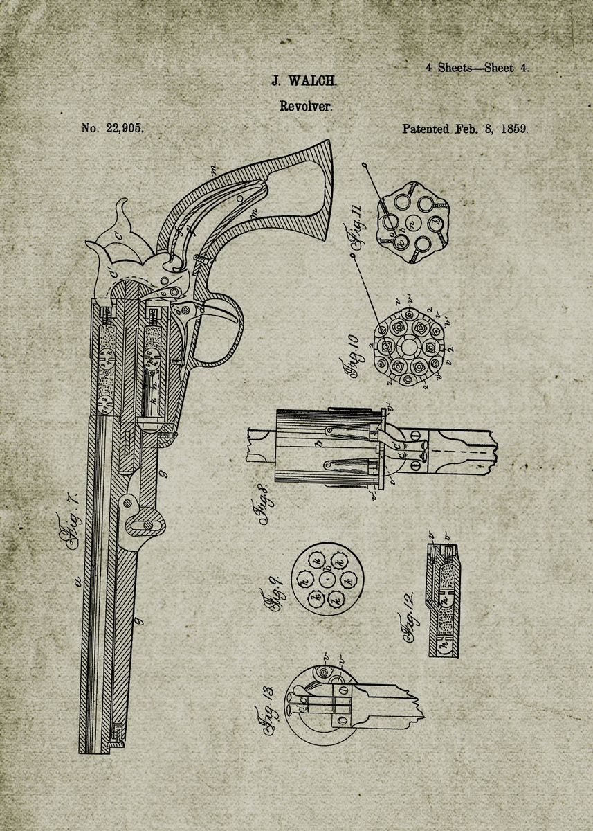 '1859 Revolver-Patent' Poster, picture, metal print, paint by Nicram K ...