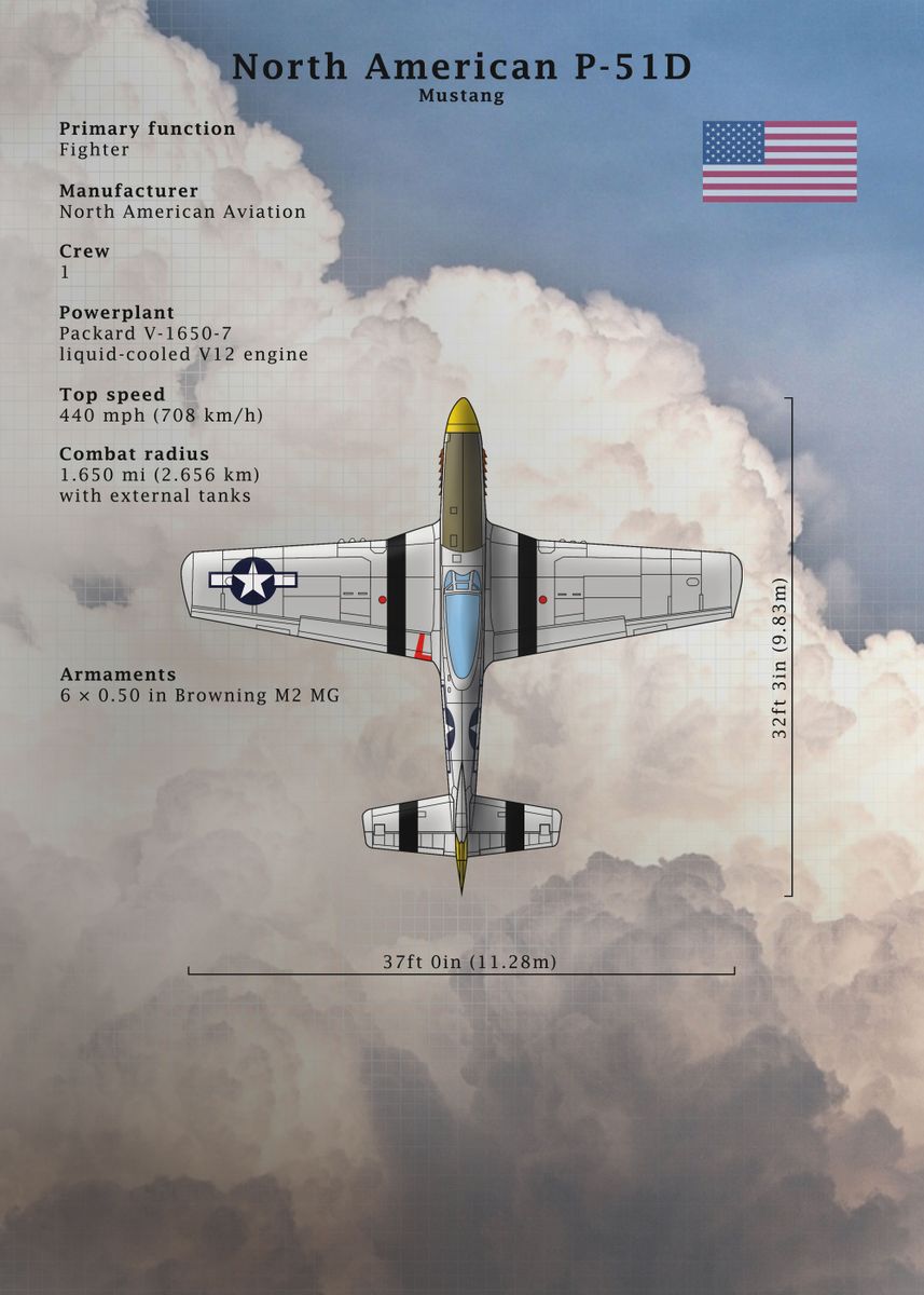 'P 51D Mustang' Poster, picture, metal print, paint by Iwoko | Displate
