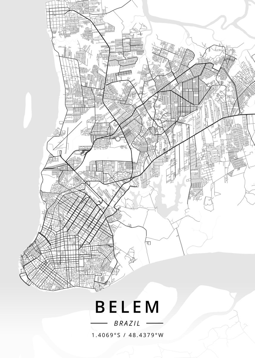 'Belem, Brazil' Poster, picture, metal print, paint by Designer Map Art ...