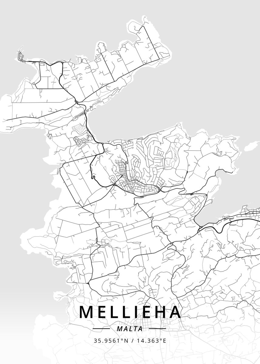 'Mellieha, Malta' Poster, picture, metal print, paint by Designer Map ...