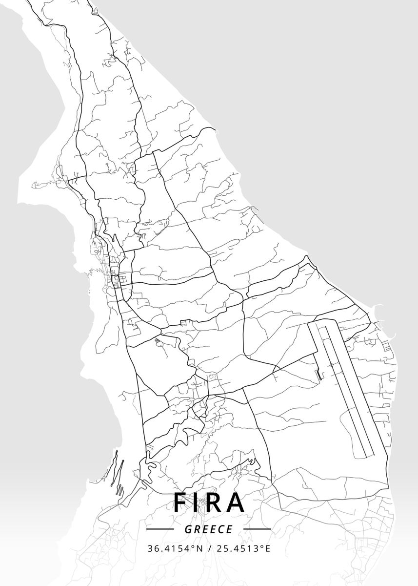 'Fira, Greece' Poster, picture, metal print, paint by Designer Map Art ...