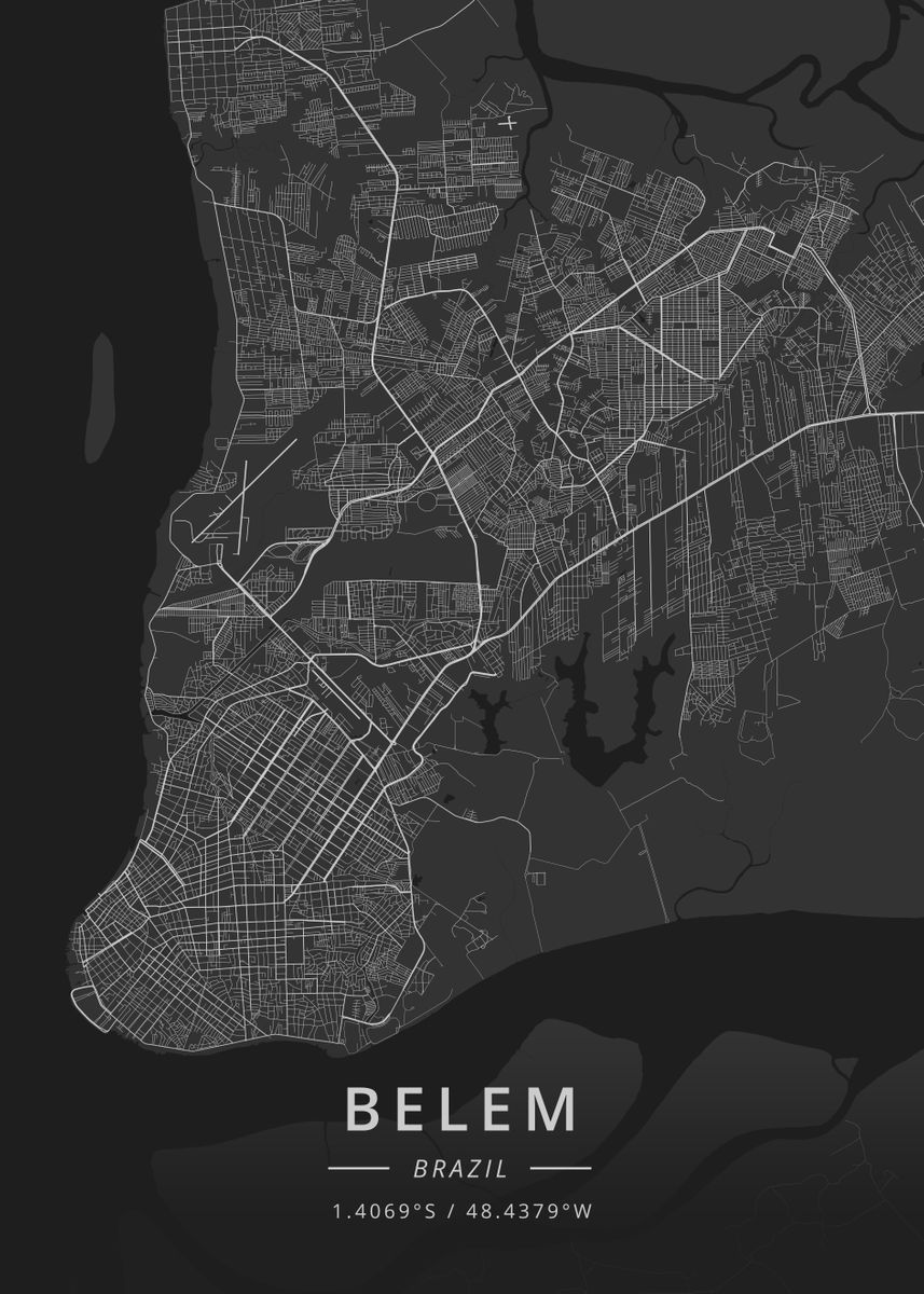 'Belem, Brazil' Poster, picture, metal print, paint by Designer Map Art ...