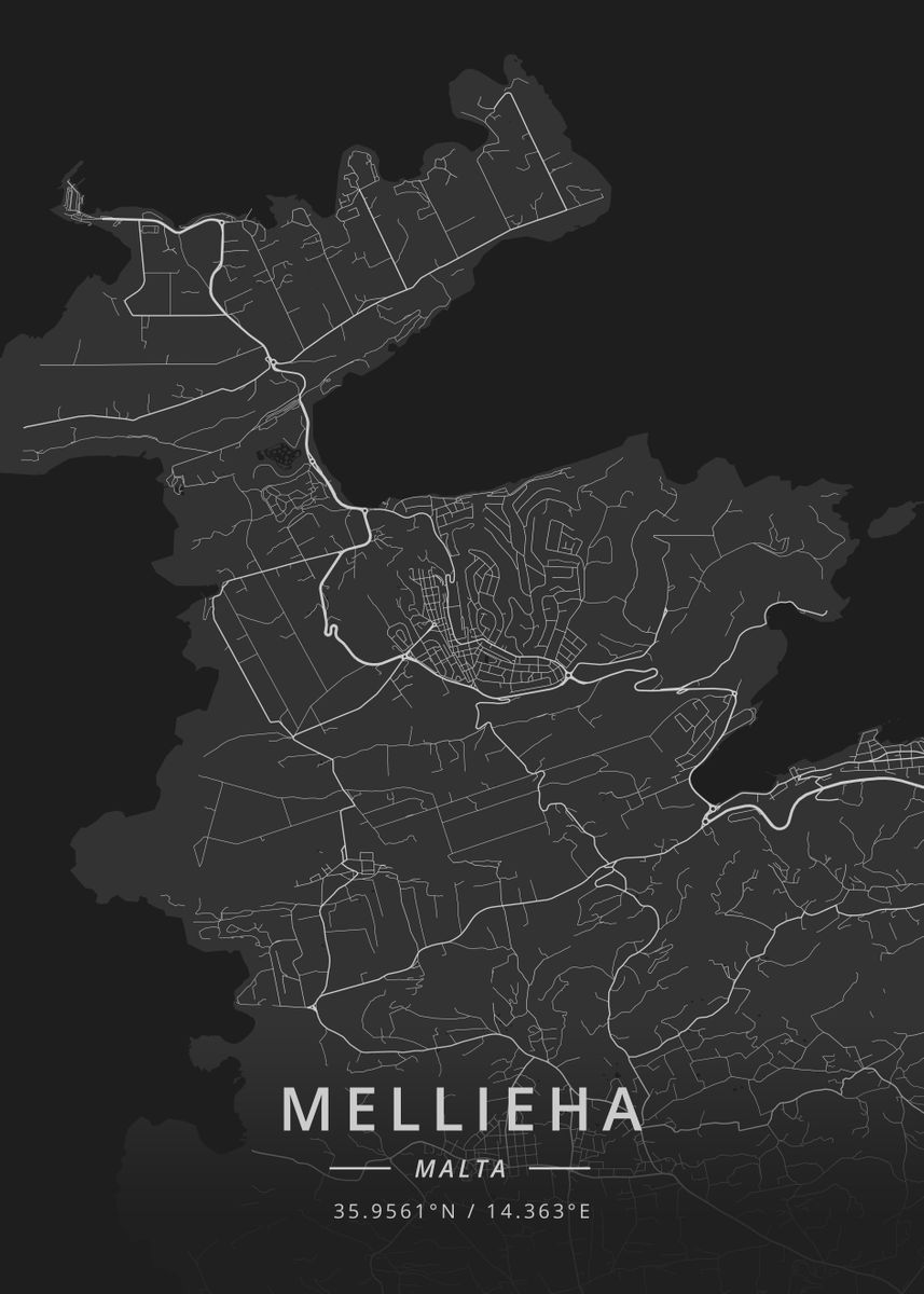 'Mellieha, Malta' Poster, picture, metal print, paint by Designer Map ...