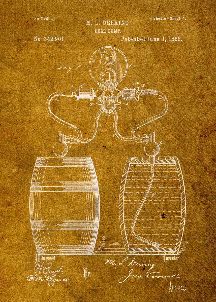 'Beer Pump Patent' Poster by Design Turnpike | Displate