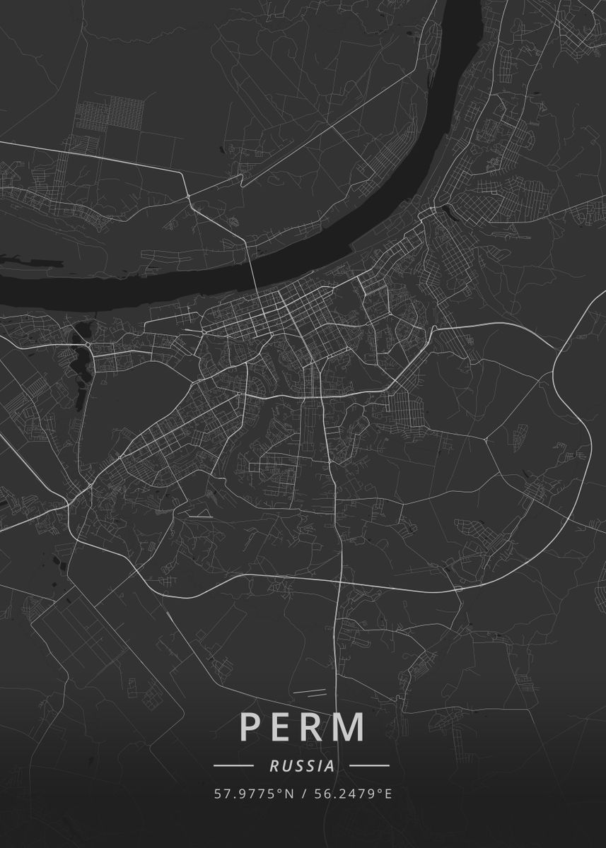 'Perm, Russia' Poster, picture, metal print, paint by Designer Map Art ...