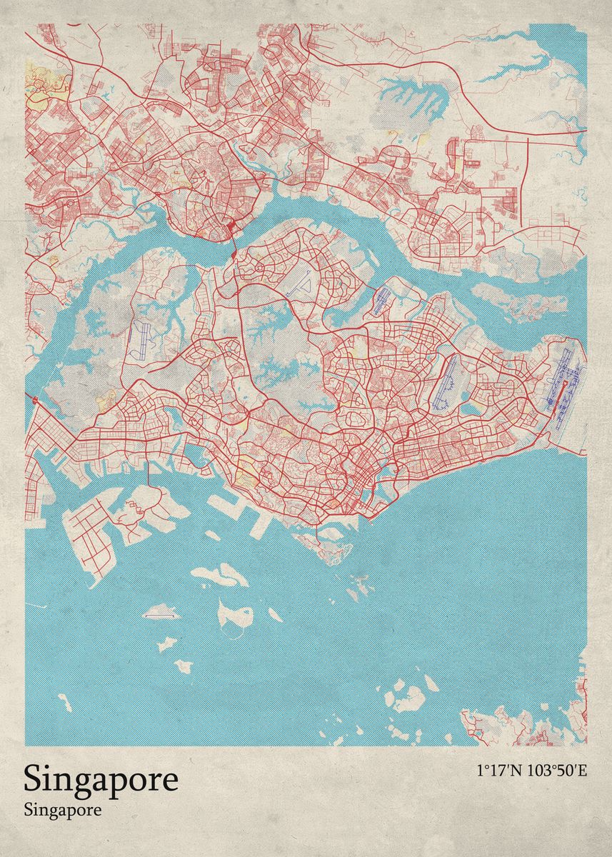 'Singapore city map' Poster, picture, metal print, paint by Iwoko ...