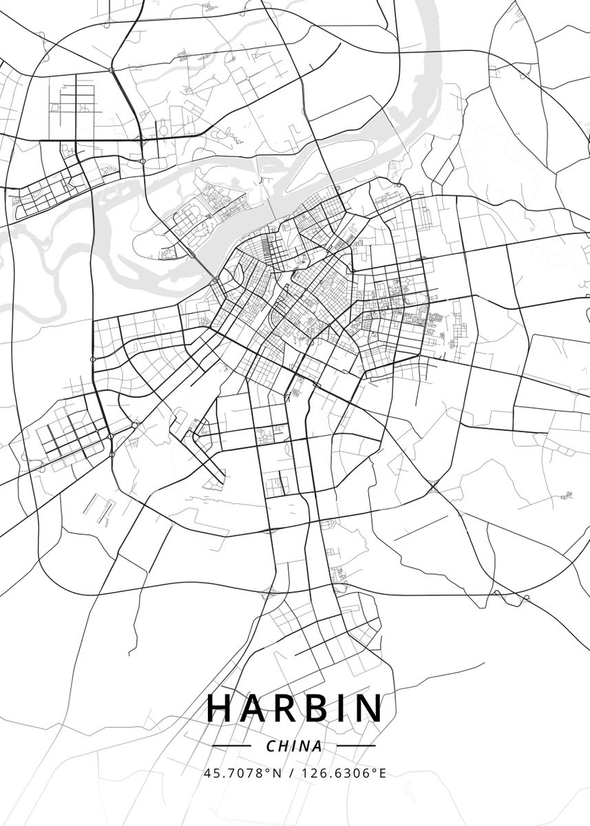 'Harbin, China' Poster, picture, metal print, paint by Designer Map Art ...