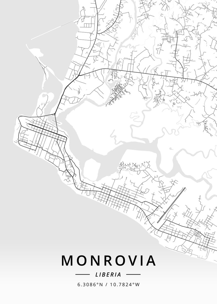 'Monrovia, Liberia' Poster, picture, metal print, paint by Designer Map ...