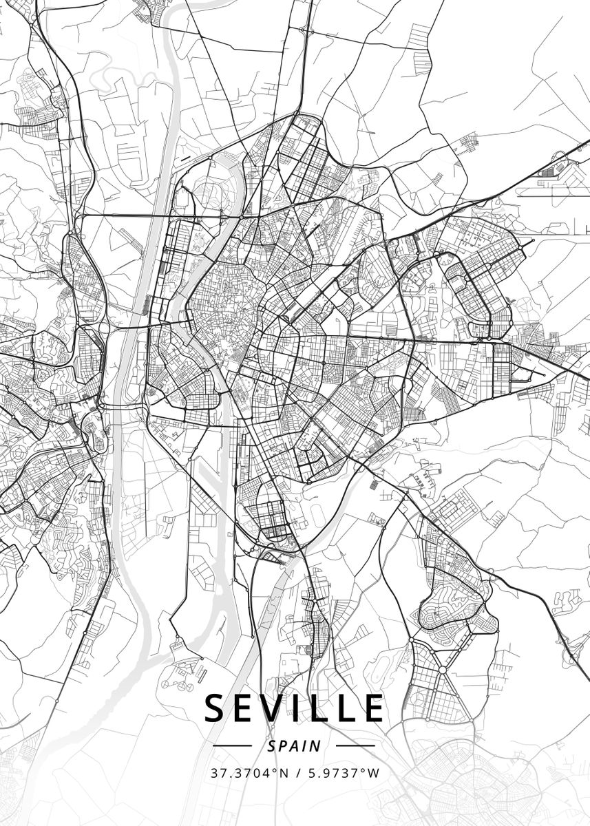 'Seville, Spain' Poster, picture, metal print, paint by Designer Map ...