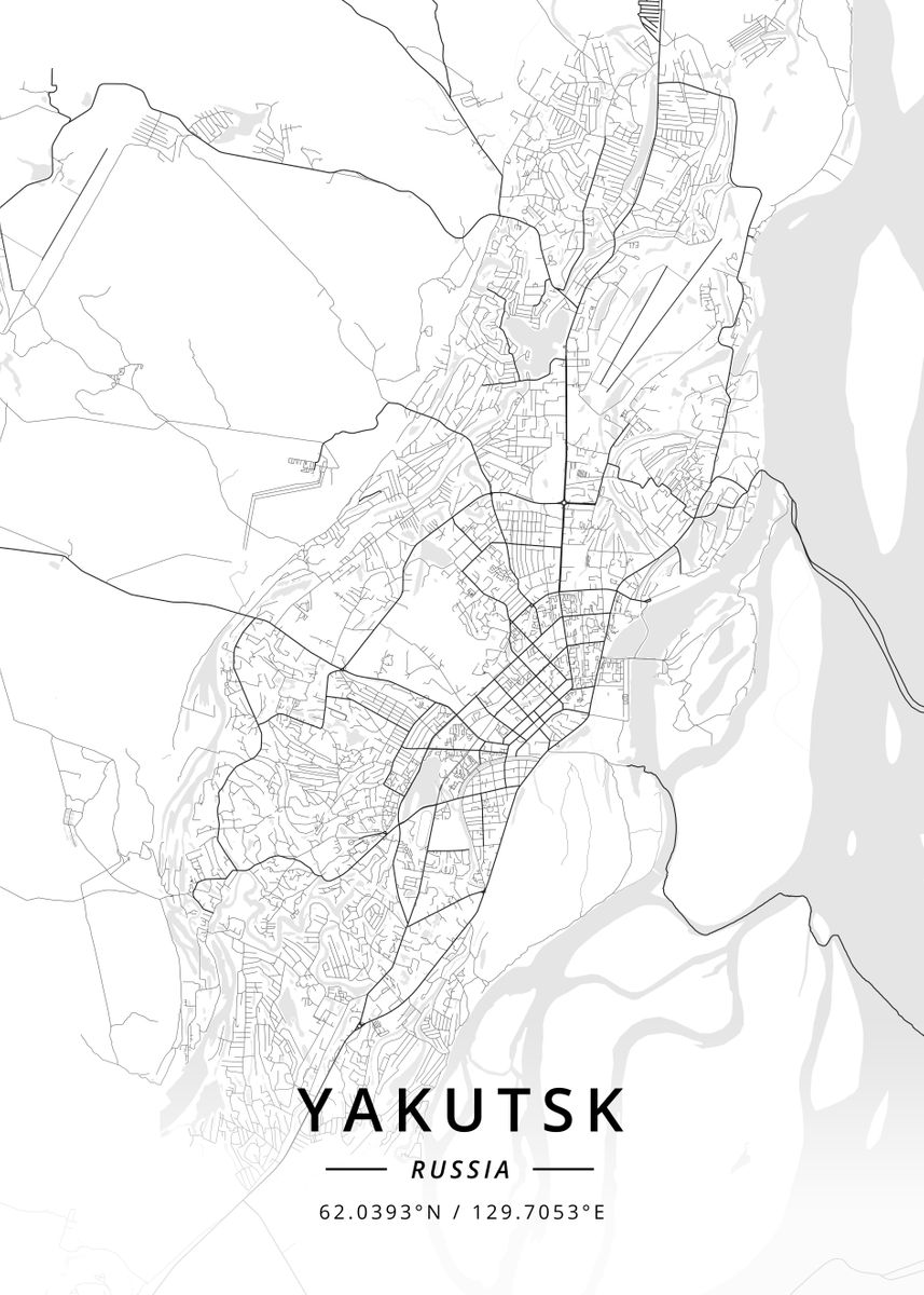 'Yakutsk, Russia' Poster, picture, metal print, paint by Designer Map ...