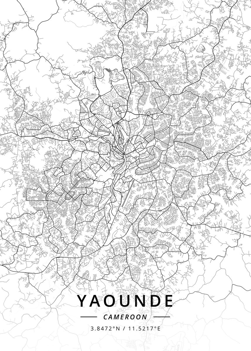 'Yaounde, Cameroon' Poster, picture, metal print, paint by Designer Map ...
