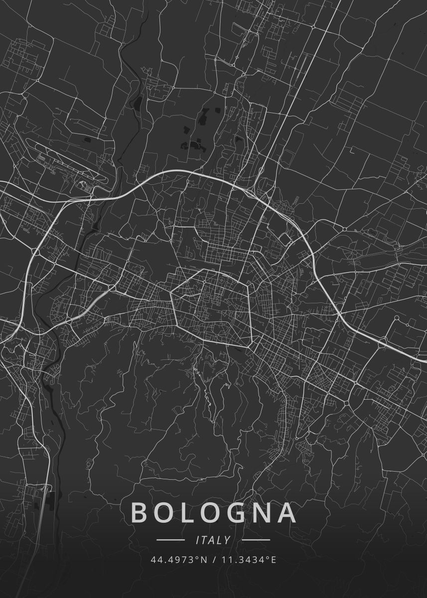'Bologna, Italy' Poster, picture, metal print, paint by Designer Map ...