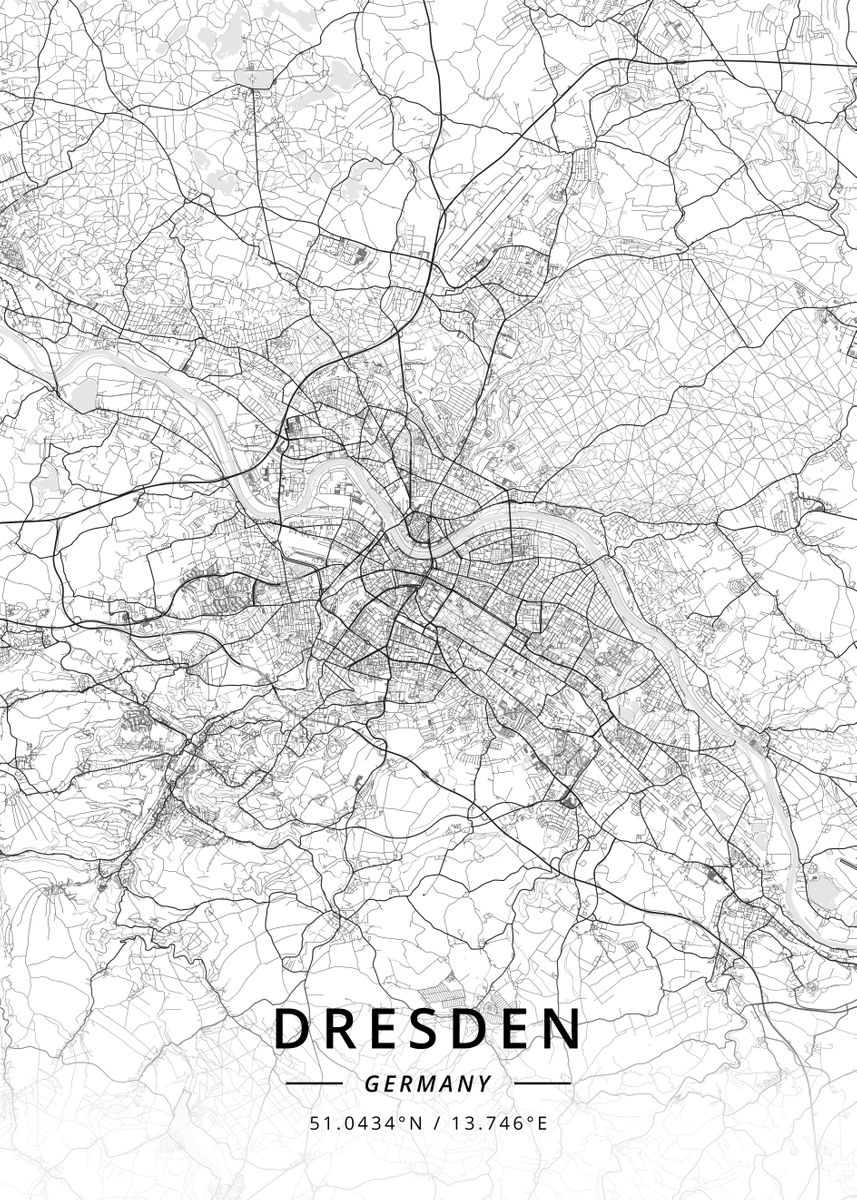 'Dresden, Germany' Poster, picture, metal print, paint by Designer Map ...