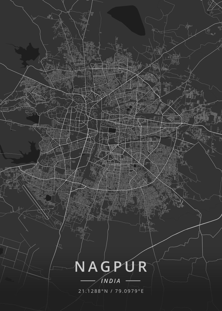 'Nagpur, India' Poster, picture, metal print, paint by Designer Map Art ...