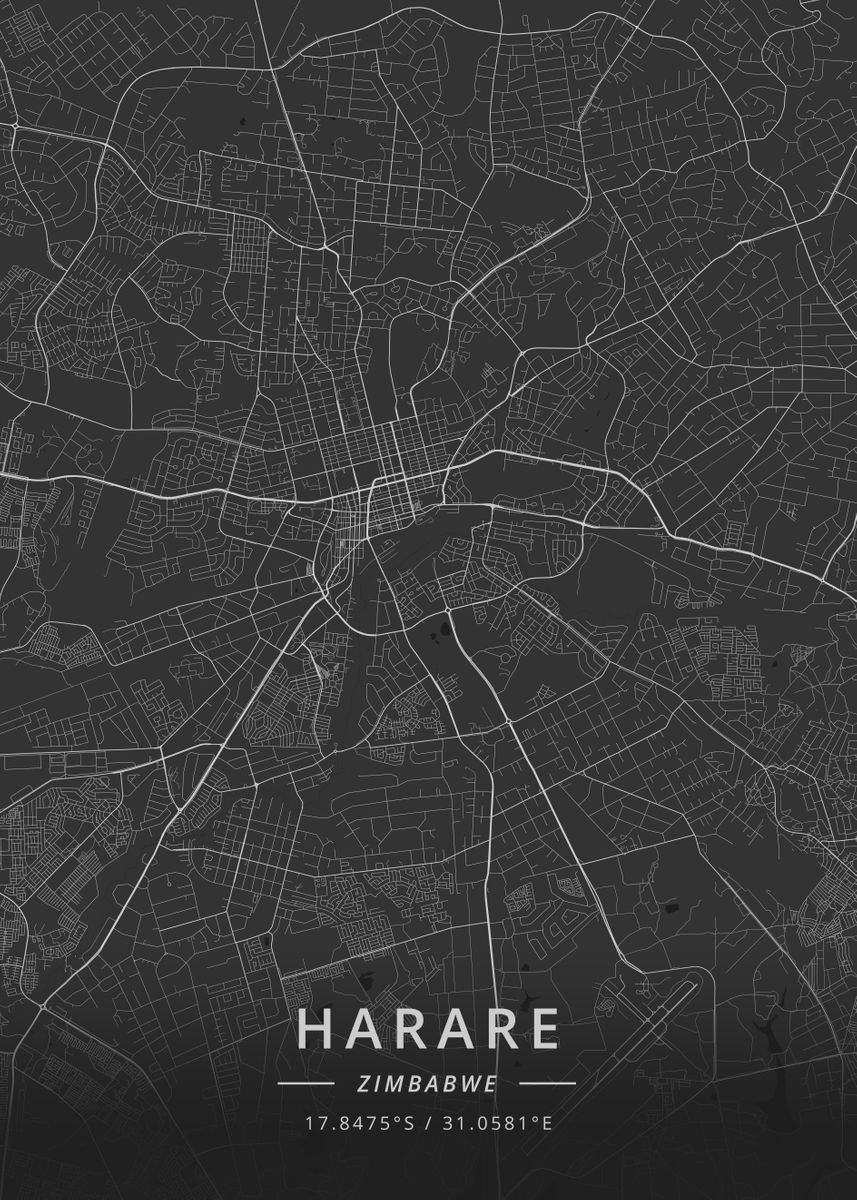 'Harare, Zimbabwe' Poster, picture, metal print, paint by Designer Map ...