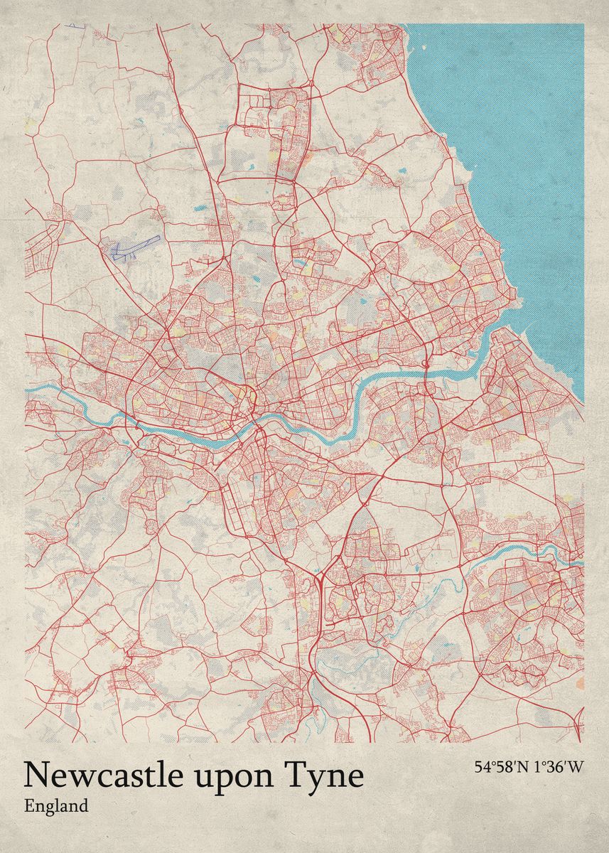 'Newcastle city map' Poster, picture, metal print, paint by Iwoko ...