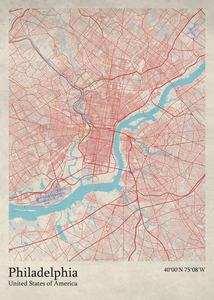 'Philadelphia city map' Poster, picture, metal print, paint by Iwoko ...