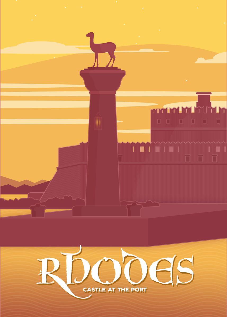 'Rhodes, Castle at the port' Poster, picture, metal print, paint by ...