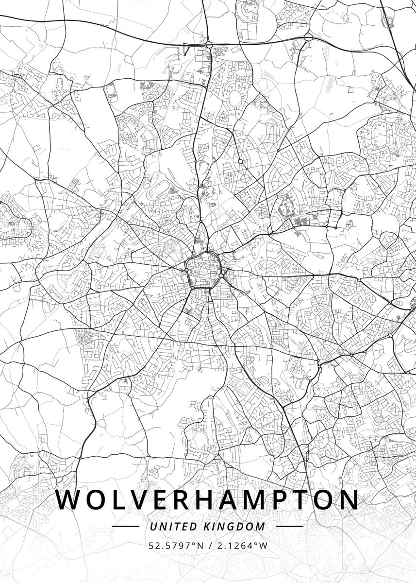 'Wolverhampton, UK' Poster, picture, metal print, paint by Designer Map ...