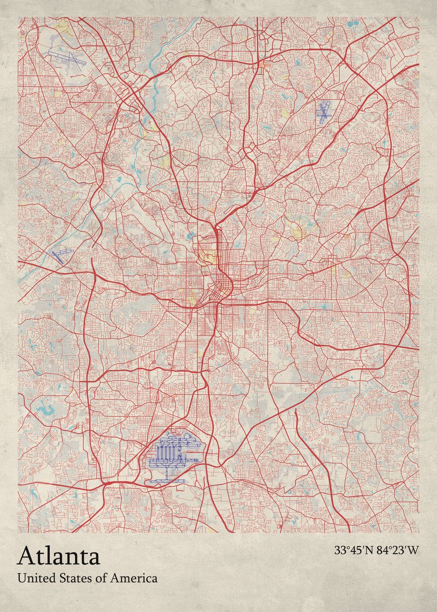 'Atlanta city map' Poster, picture, metal print, paint by Iwoko | Displate