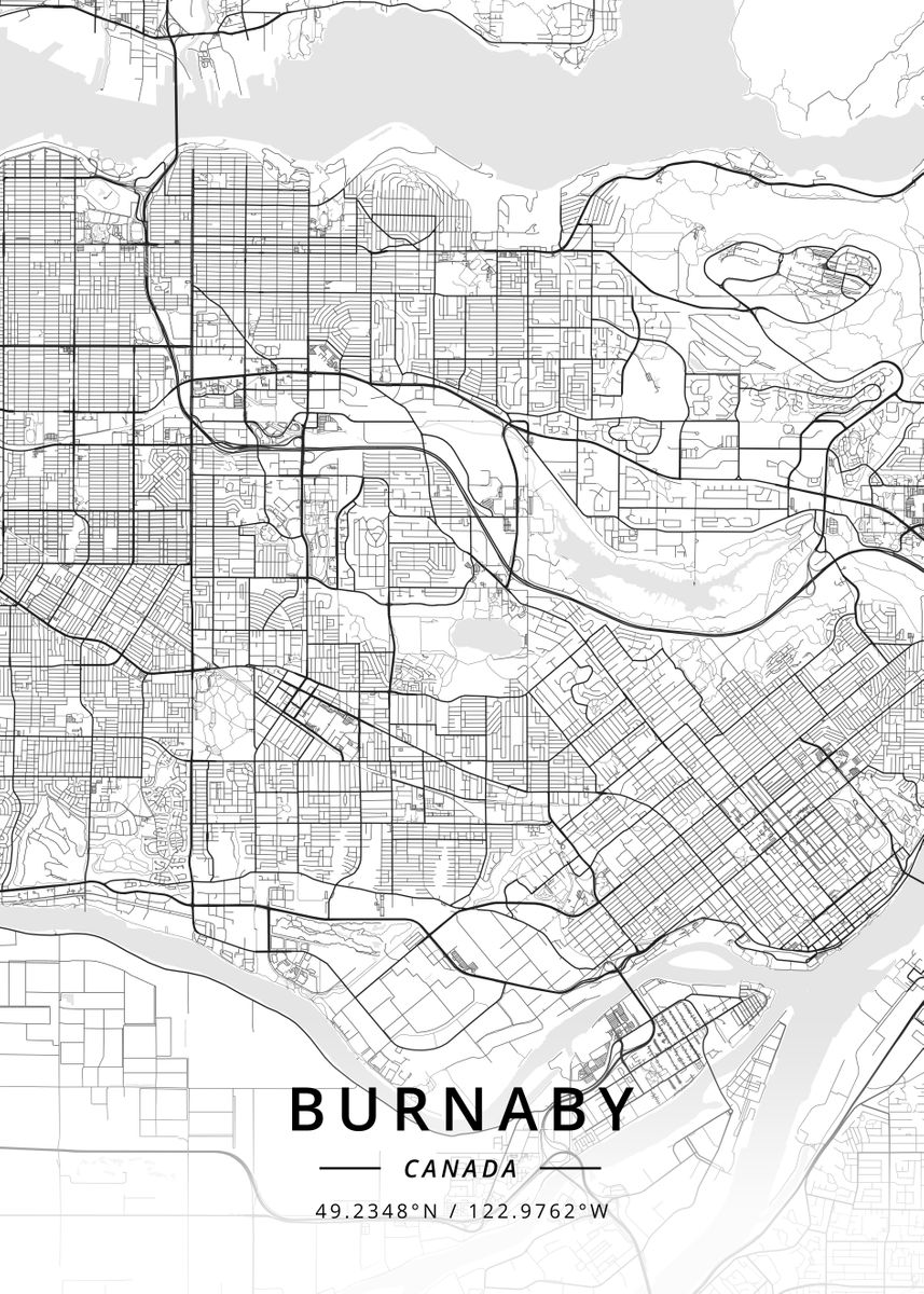 'Burnaby, Canada' Poster, picture, metal print, paint by Designer Map ...