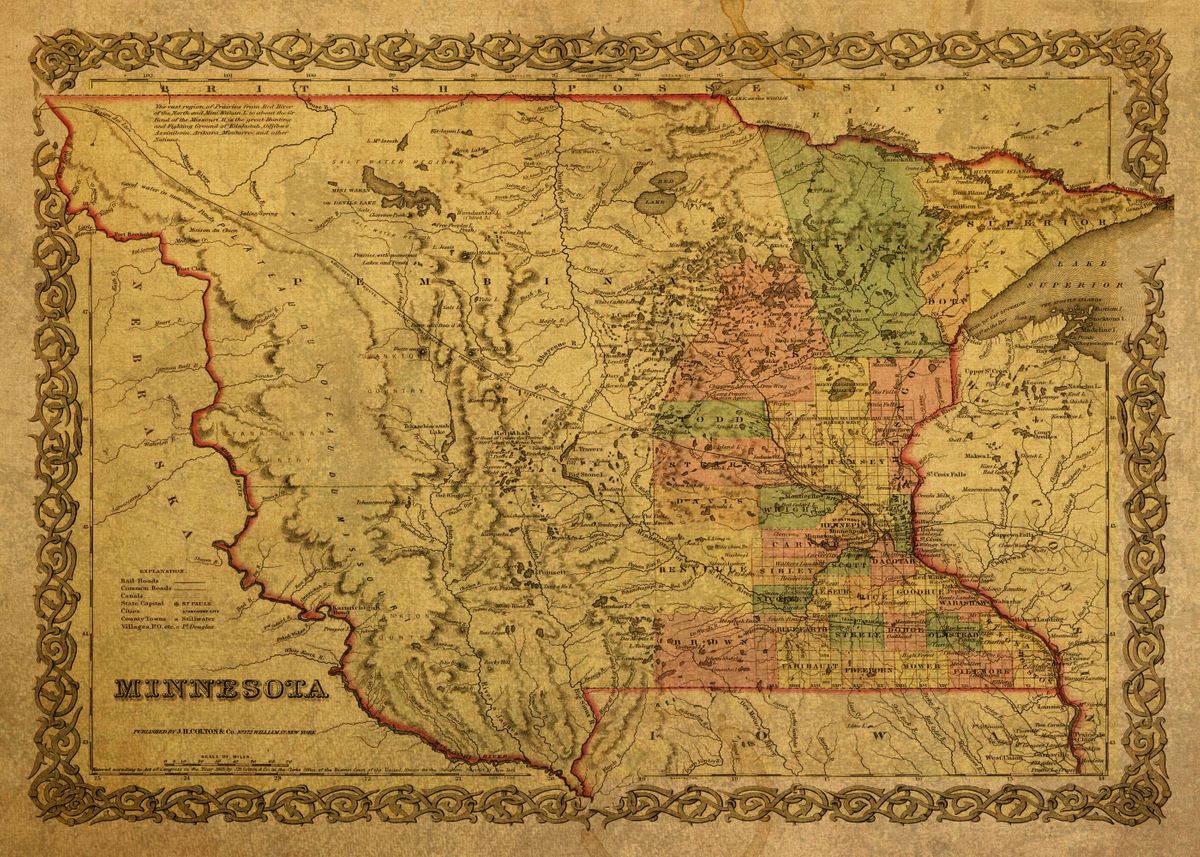'Vintage Map Minnesota 1850' Poster by Design Turnpike | Displate