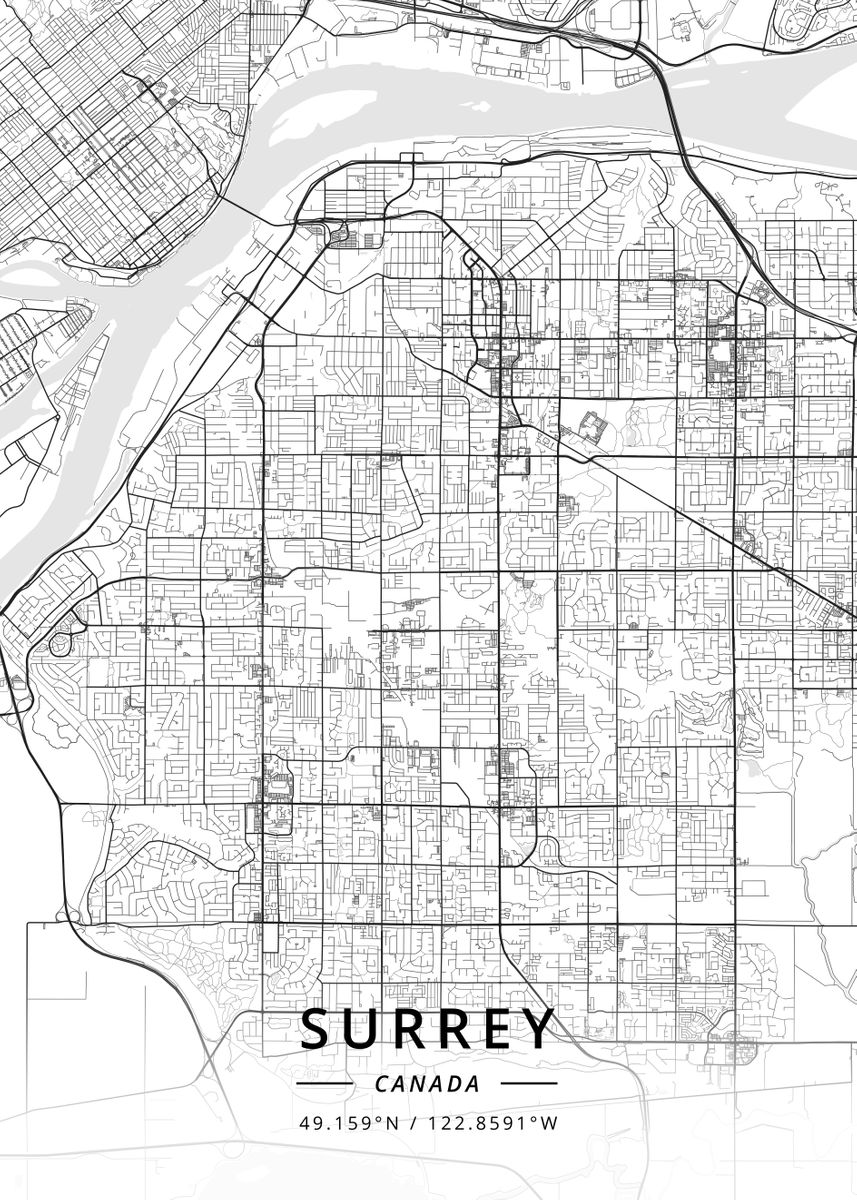'Surrey, Canada' Poster, picture, metal print, paint by Designer Map ...