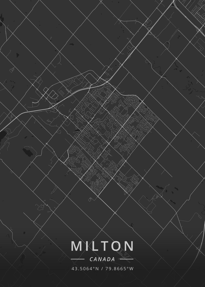 'Milton, Canada' Poster, picture, metal print, paint by Designer Map ...