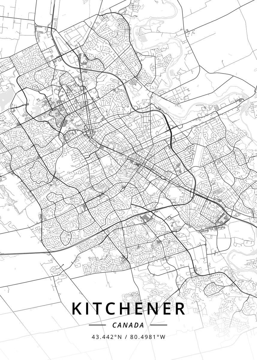 'Kitchener, Canada' Poster, picture, metal print, paint by Designer Map ...