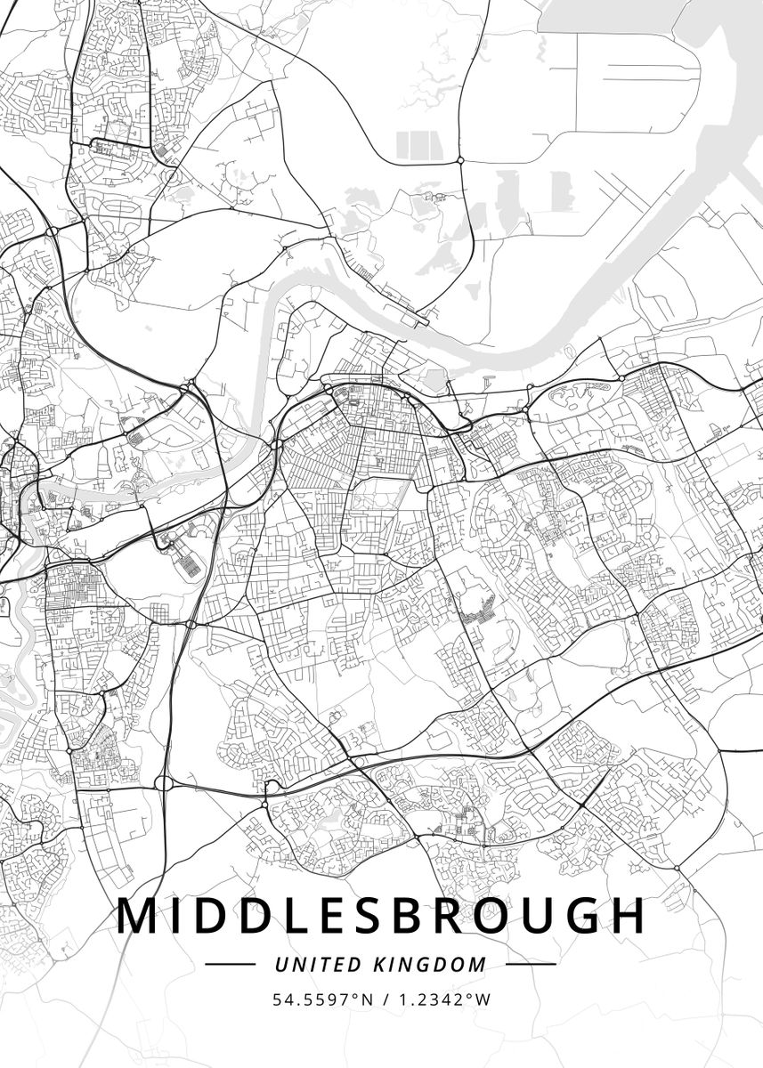 'Middlesbrough, UK' Poster, picture, metal print, paint by Designer Map ...