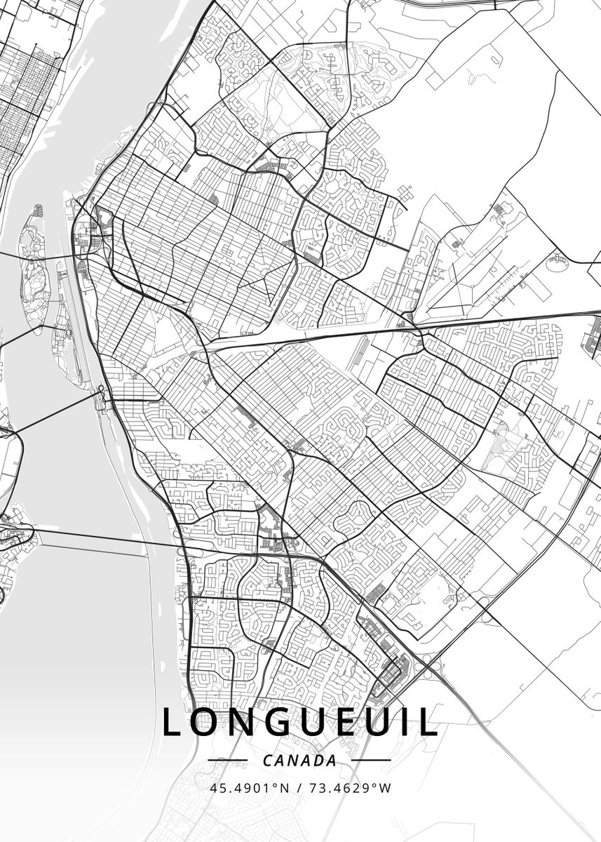 'Longueuil, Canada' Poster, picture, metal print, paint by Designer Map ...