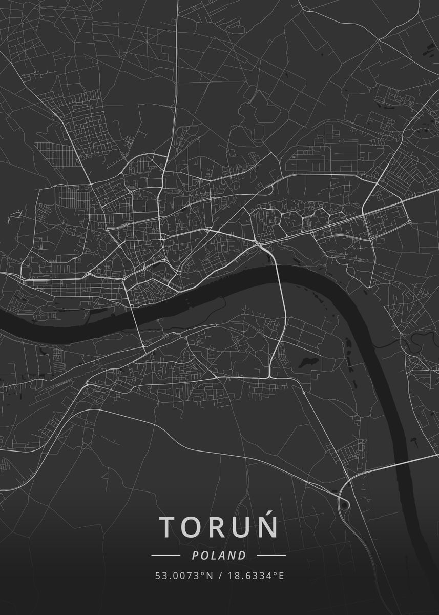 'Torun, Poland' Poster, picture, metal print, paint by Designer Map Art ...